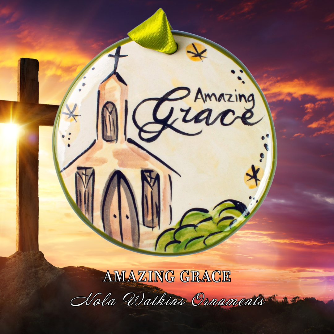 Amazing Grace Ornament | Hand-Painted Church Design | Nola Watkins