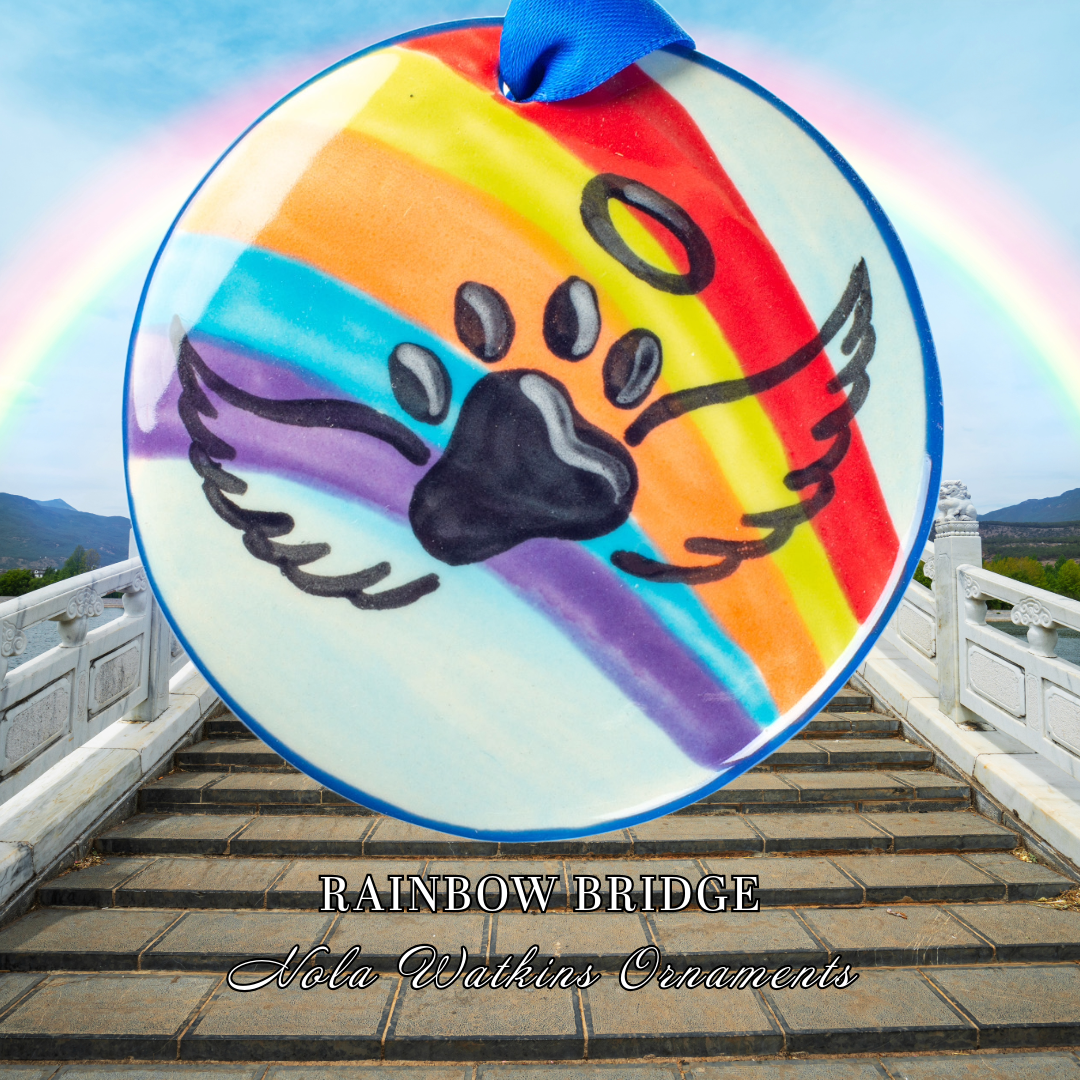 Rainbow Bridge Paw Ornament | Hand-Painted Pet Memorial Gift | Nola Watkins