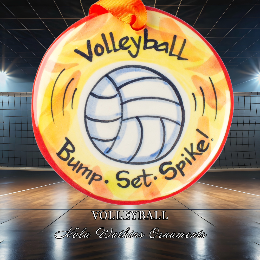 Volleyball Ornament | Hand-Painted Ceramic Sports Gift | Nola Watkins