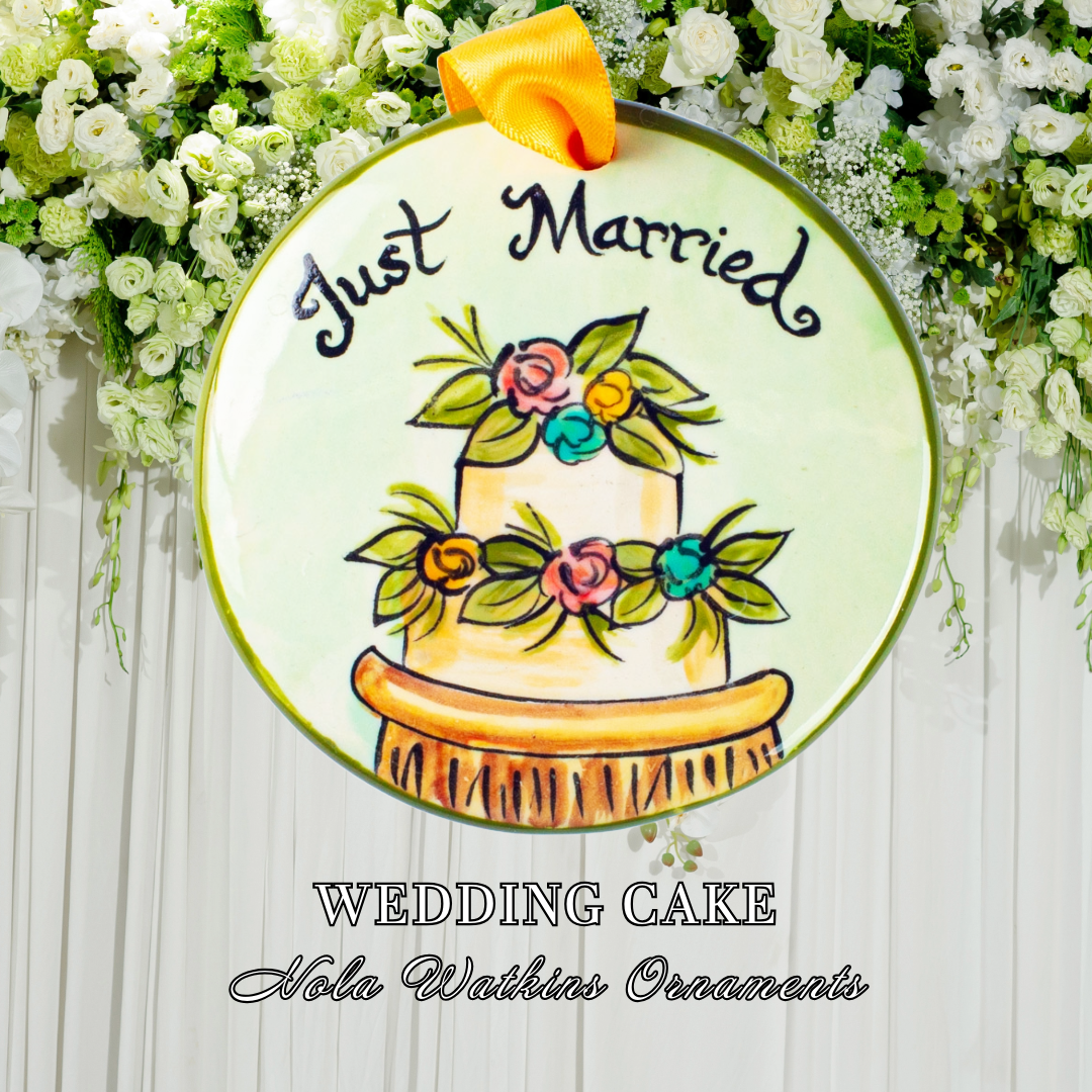Just Married Wedding Cake Ornament | Hand-Painted Ceramic Keepsake ...